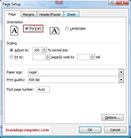 Microsoft Excel Page Layout Tab