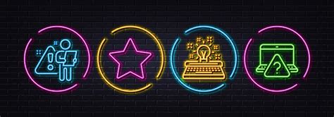 타자기 직원 검색 및 별 최소 라인 아이콘 웹 응용 프로그램 인쇄용 네온 레이저 3d 조명 벡터 3차원 형태에 대한 스톡 벡터