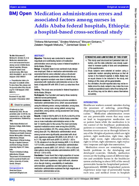 Pdf Medication Administration Errors And Associated Factors Among Nurses In Addis Ababa