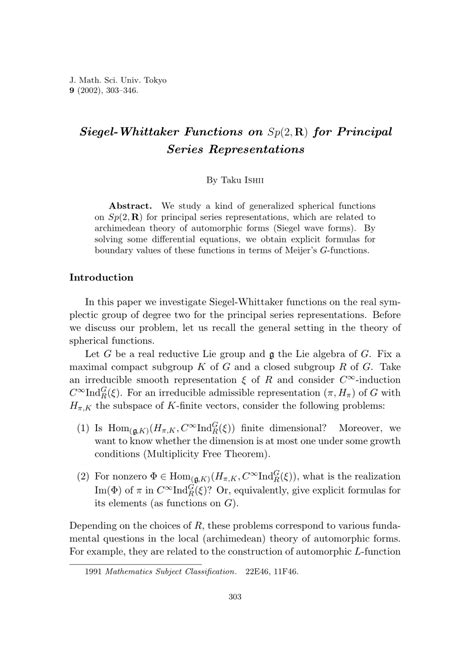Pdf Siegel Whittaker Functions On Sp 2 R For Principal Series Representations