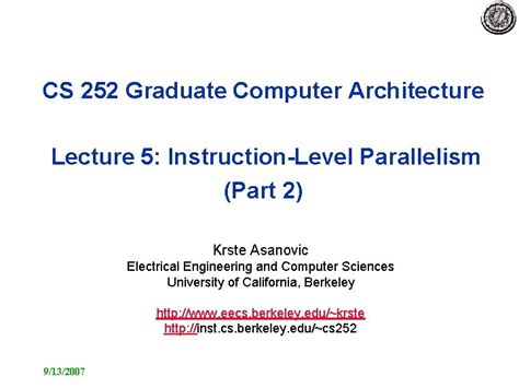 CS 252 Graduate Computer Architecture Lecture 5 InstructionLevel