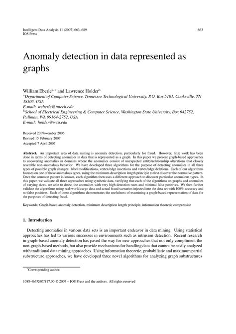 Pdf Anomaly Detection In Data Represented As Graphs