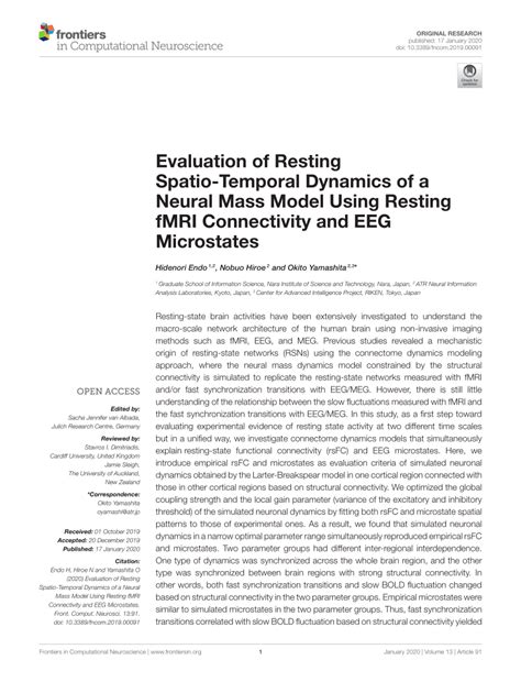 Pdf Evaluation Of Resting Spatio Temporal Dynamics Of A Neural Mass Model Using Resting Fmri