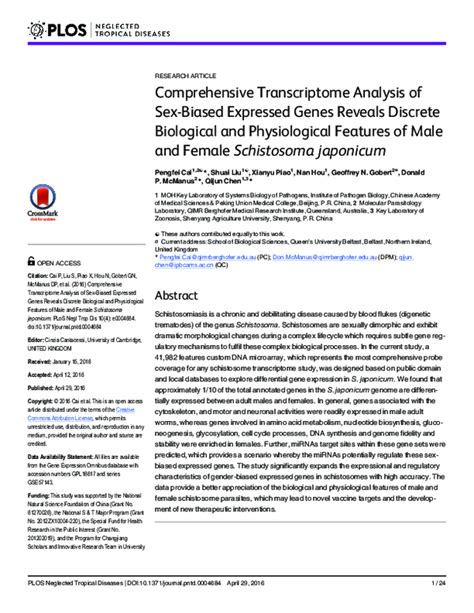 Pdf Comprehensive Transcriptome Analysis Of Sex Biased Expressed