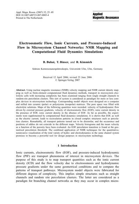 Pdf Electroosmotic Flow Ionic Currents And Pressure Induced Flow In
