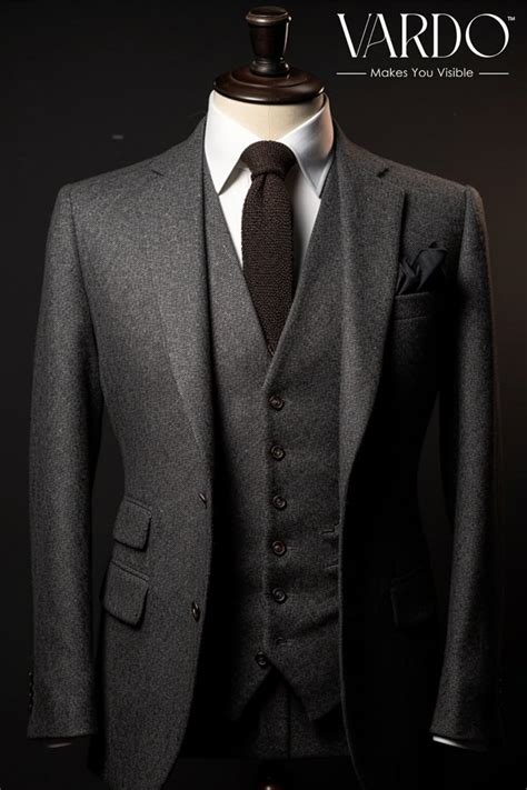 Tailored Suit Dark Grey Tweed Three Piece Suit Tailored Fit The