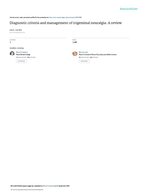 Diagnostic Criteria And Management Of Trigeminal Neuralgia A Review Pdf Medicine Diseases