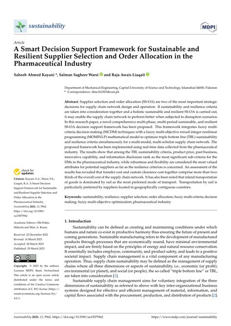 Pdf A Smart Decision Support Framework For Sustainable And Resilient Supplier Selection And