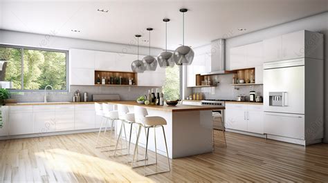 아일랜드 카운터를 갖춘 첨단 기술의 세련되고 현대적인 주방을 놀라운 3d 렌더링으로 미래에 푹 빠져보세요 부엌 바닥 배경 현대 기술 배경 현대적 배경 이미지 Hd