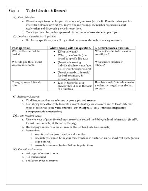 Step 1 Topic Selection And Research A