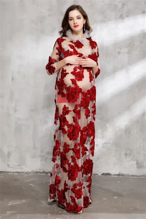 2017 Fashion Maxi Sexy Maternity Photography Props Romantic Embroidery