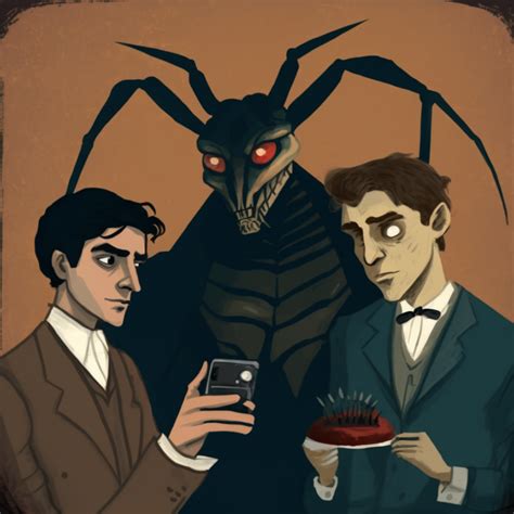 Franz Kafka And Lord Byron On A Date With A Big Beetle And Vampire Stop To Take A Selfie For