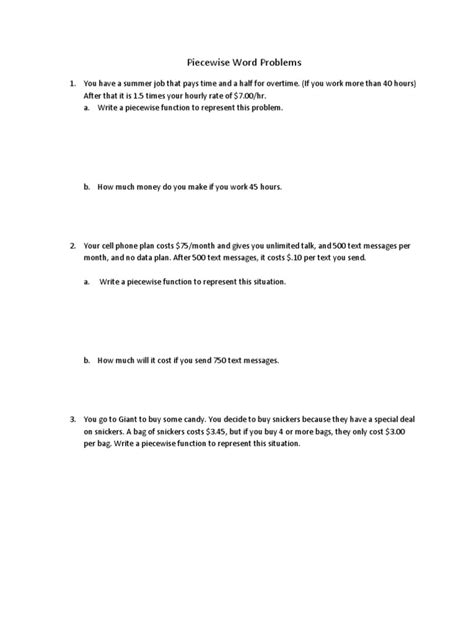 Piecewise Word Problems Download Free Pdf Text Messaging Worksheets Library