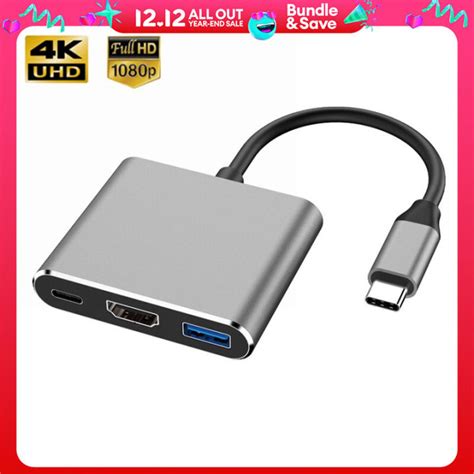 USBC3 0 3 In 1 HUB Type C To HDMI Compatible USB 3 0 Docking Station Charging 4K Adapter