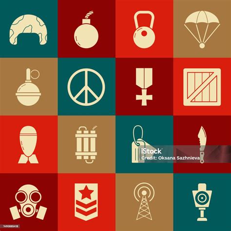 사격 군용 칼 탄약 상자 케틀벨 평화 수류탄 헬멧 및 보상 메달 아이콘을 위한 인간 대상 스포츠를 설정합니다 벡터 갈매기표 수장에 대한 스톡 벡터 아트 및 기타 이미지