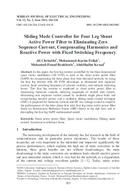 Pdf Sliding Mode Controller For Four Leg Shunt Active Power Filter To Eliminating Zero