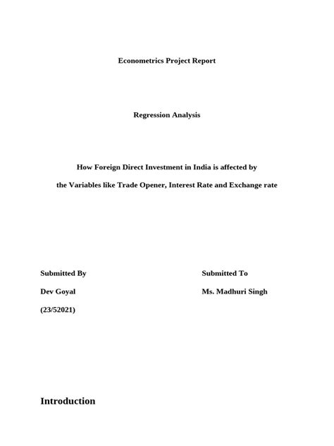 Econometrics Project Report Dev 1 Pdf Foreign Direct Investment