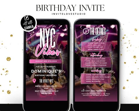 Editable Birthday Weekend Invitation Digital New York Birthday Girl