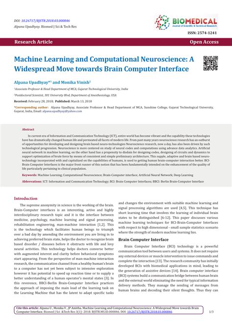 Pdf Machine Learning And Computational Neuroscience A Widespread Move Towards Brain Computer