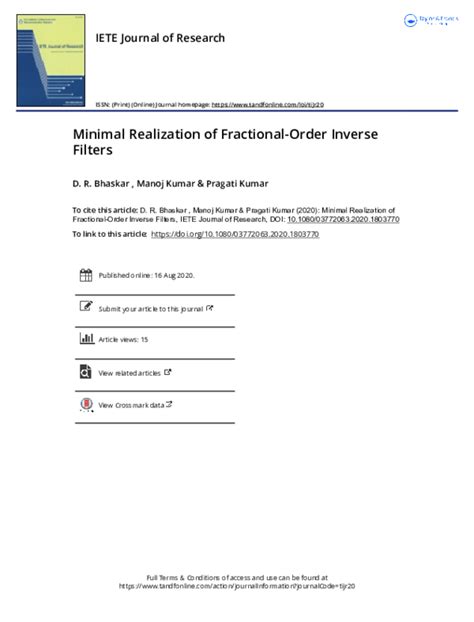 Pdf Minimal Realization Of Fractional Order Inverse Filters