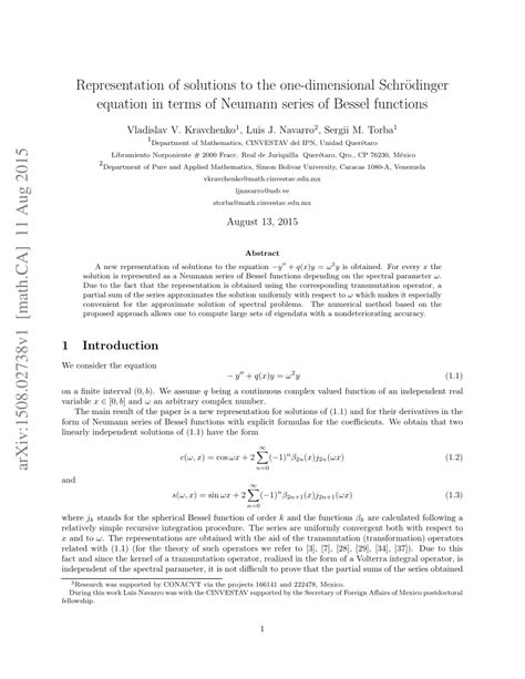 Pdf Representation Of Solutions To The One Dimensional Schrödinger