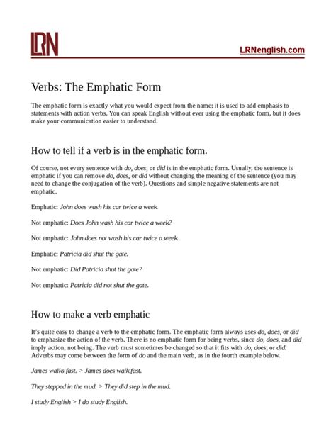 Verbs The Emphatic Form Pdf Verb English Language