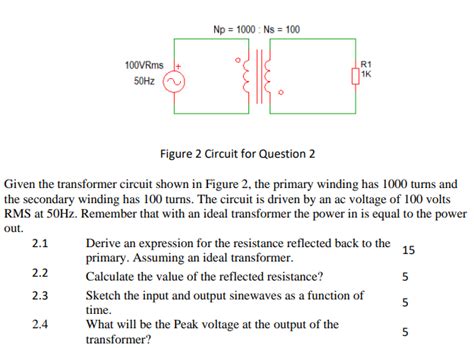 Solved Given The Transformer Circuit Shown In Figure 2 ﻿the