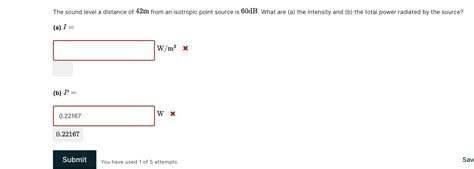 Solved The Sound Level A Distance Of 42 M From An Isotropic Solved The Sound Level A Distance Of 42 M From An Isotropic