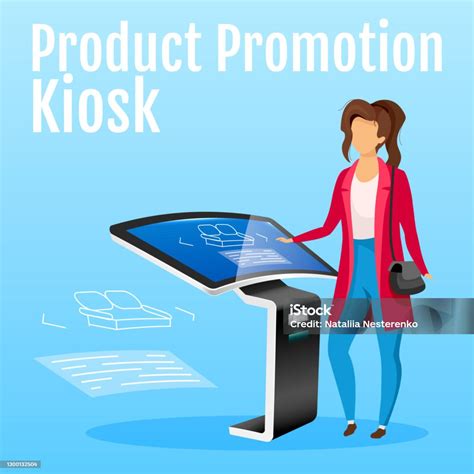 제품 프로모션 키오스크 소셜 미디어 게시물 모형 독립형 인터랙티브 머신 웹 배너 디자인 템플릿 터치 스크린을 가진 여자는 콘텐츠