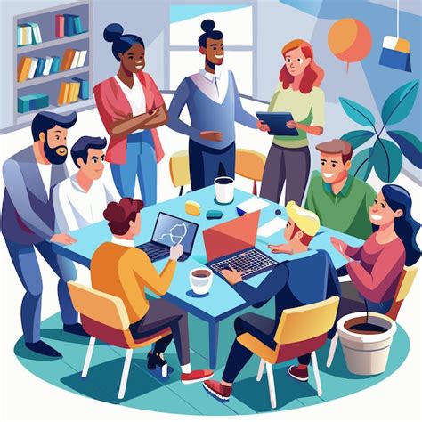 Teamwork Diverse Group Collaborates On Project With Laptops And Coffee Premium Ai Generated Vector