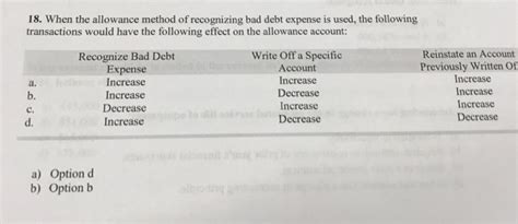 Solved 18 When The Allowance Method Of Recognizing Bad Debt