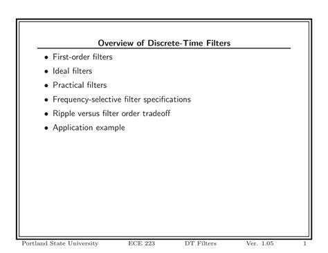 Overview Of Discrete Time Filters Lecture Notes Ece 223 Docsity