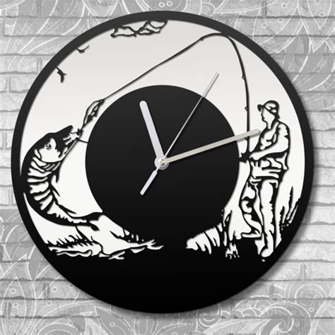 Настенные часы деревянные бесшумные рыбалка рыба 295 купить по низкой цене в интернет