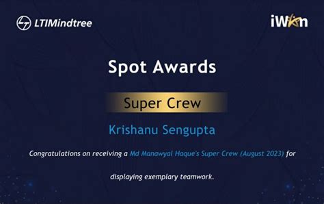 Krishanu Sengupta On Linkedin Ltimindtree Award Spotaward 12 Comments