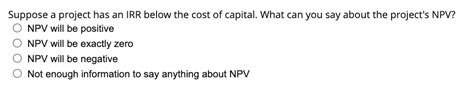 Solved Suppose A Project Has An IRR Below The Cost Of Chegg