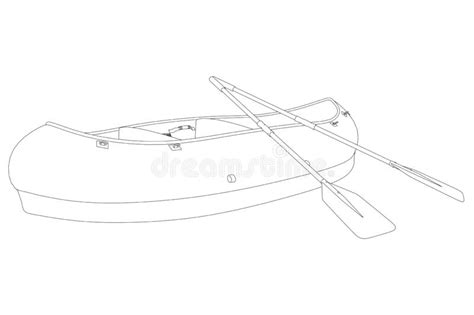 Contour Of A Rubber Boat With Oars From Black Lines Isolated On A White Background Vector