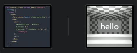 안녕 프로그래밍 F8의 가상현실vr 키노트 중 한 장면입니다 왼쪽이 React 코드 그리고 오른쪽이 Vr기기를 통해