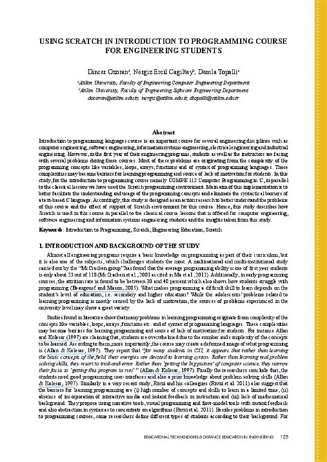 Pdf Using Scratch In Introduction To Programming Course For