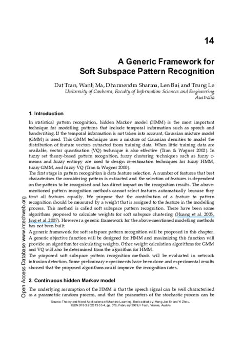 Pdf A Generic Framework For Soft Subspace Pattern Recognition