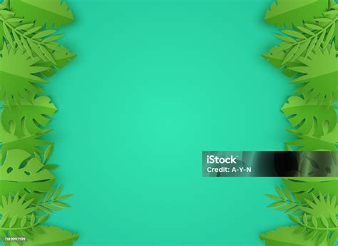 종이 컷 스타일의 여름 열대 잎의 수직 테두리 파란색 배경에 공예 정글 식물 컬렉션 종이 절단 아트 스타일의 창조적 인 벡터 카드 일러스트레이션 0명에 대한 스톡 벡터 아트