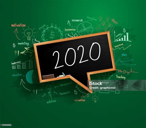 2020 새해 사업 성공 전략 계획 아이디어 연설 거품 칠판 창조적 인 사고 도면 차트 및 그래프 영감 개념 현대 템플릿 레이