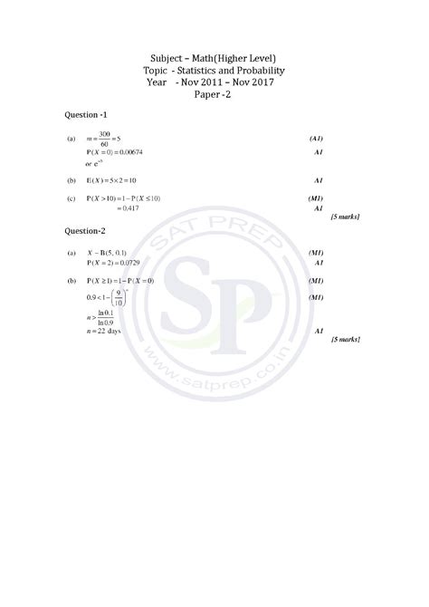 Solution Statistics And Probability From Math Hl Paper
