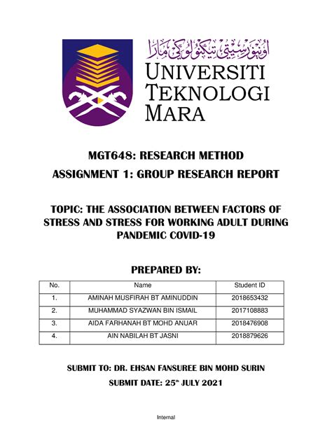 Aida Farhanah 76 Fyi Internal Mgt648 Research Method Assignment 1