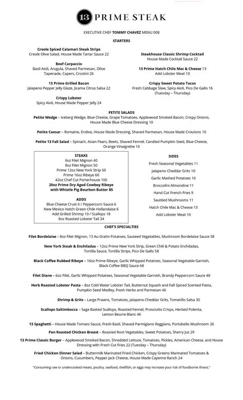 Online Menu Of 13 Prime Steak Restaurant Clovis California 93619 Zmenu