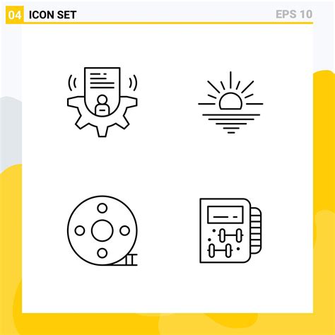 Set Of 4 Modern Ui Icons Symbols Signs For Setting Cinematography Card Morning Clapper Board