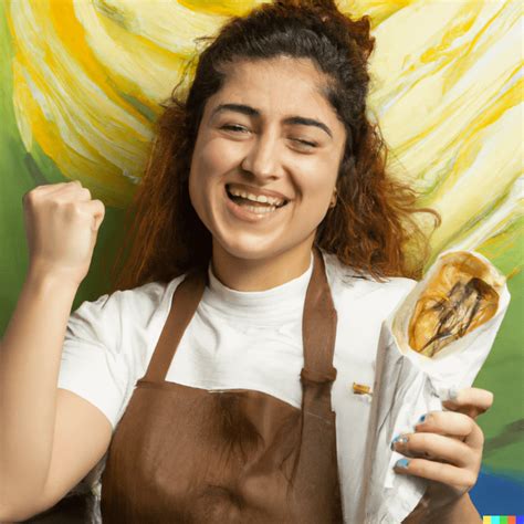 Chipotle Worker Celebrates After Rolling The Perfect Burrito In The Style Of Can Gogh Image