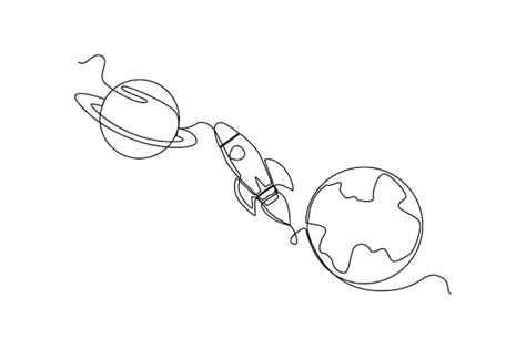 Premium Vector Continuous One Line Drawing Rocket Between Two Planet