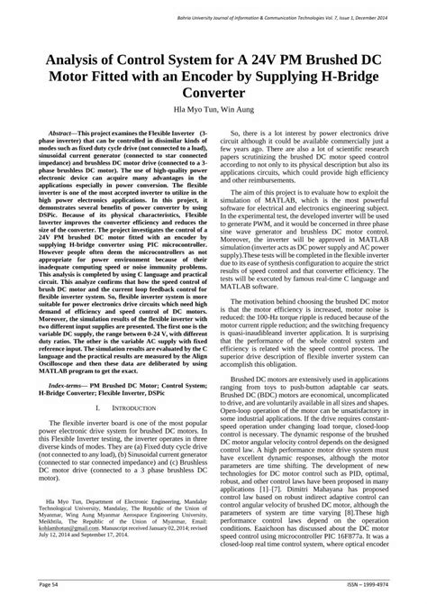 Pdf Analysis Of Control System For A 24v Pm Brushed Dc Motor · Pdf Filebahria University