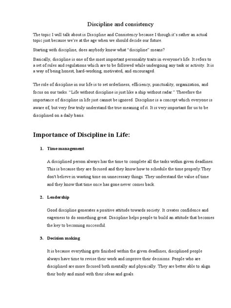 Discipline And Consistency Speech Pdf Disciplines Goal
