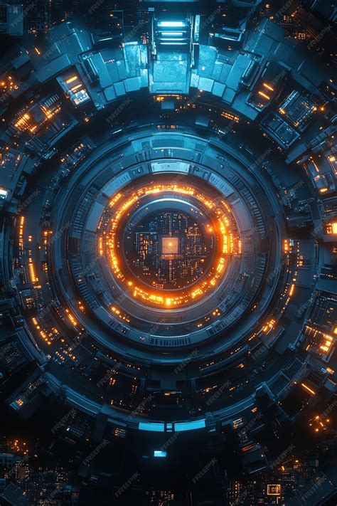 Futuristic Digital Interface With A Central Circular Element With Motherboard Premium Ai